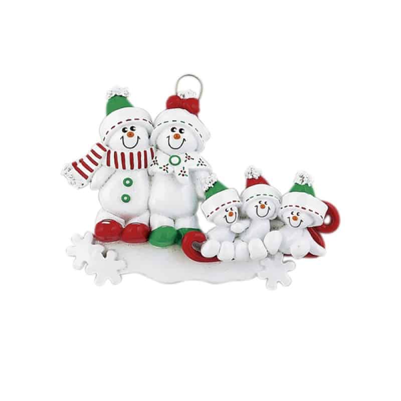 Snowmen Sled Personalised Christmas Ornament - Family of 5 • Memory Box