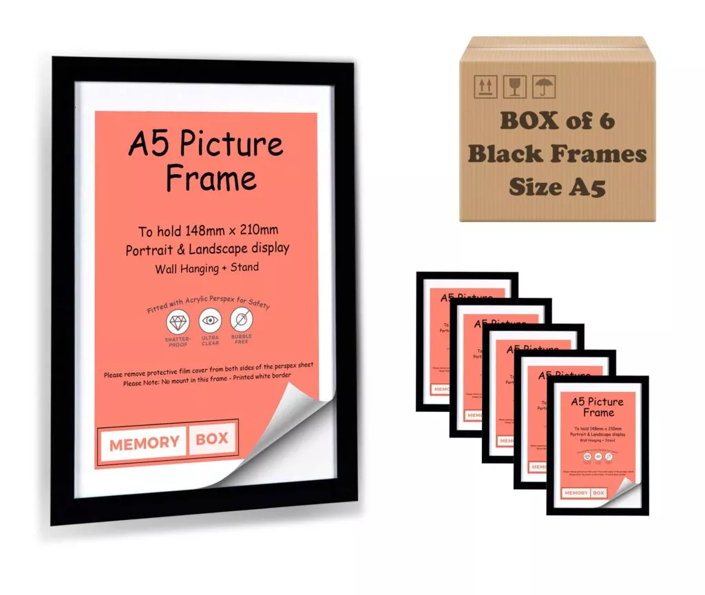A5 BLACK - BOX OF 6 PHOTO FRAMES • Memory Box