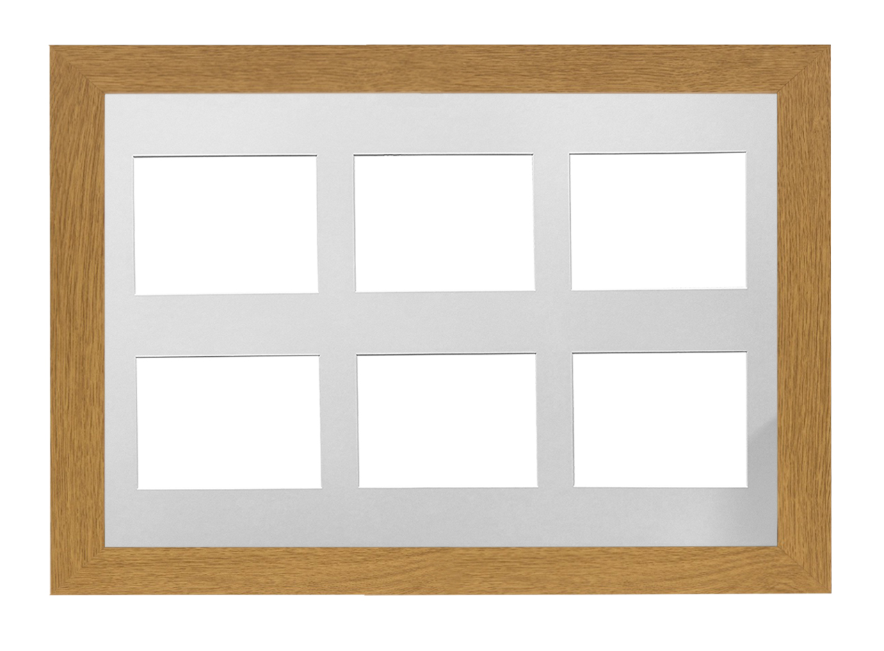 Multi Aperture Oak Photo Frame 30x20 - Fits Six 8x6 Photos • Memory Box